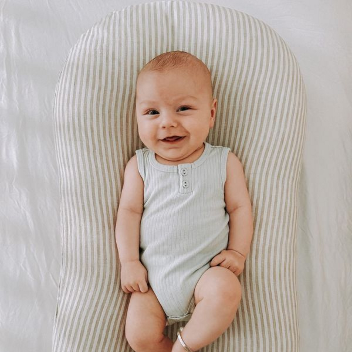 Linen Social Baby Lounger - Natural Stripe – Sable Bebe